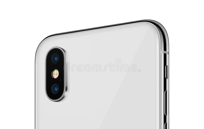 White Rotated Smartphone Similar To IPhone X Back Side Close Up with ...