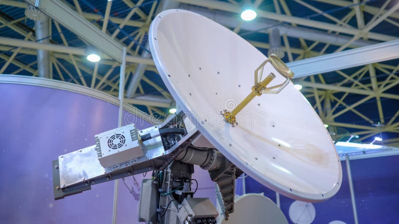 White Rotating Satellite Dish Antenna Using To Receive or Transmit ...