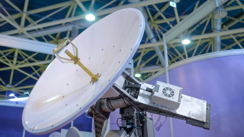 White Rotating Satellite Dish Antenna Using To Receive or Transmit ...