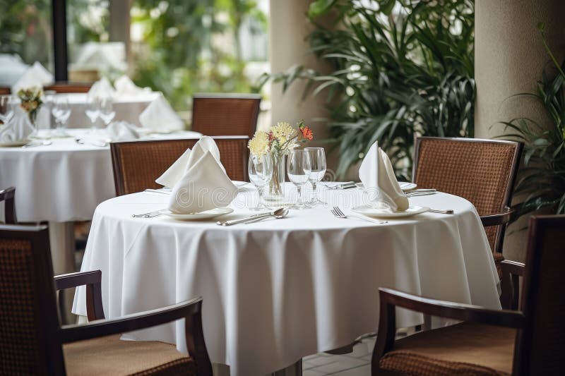 The White Round Banquet Tables in the Restaurant. Stylish Event Decor ...