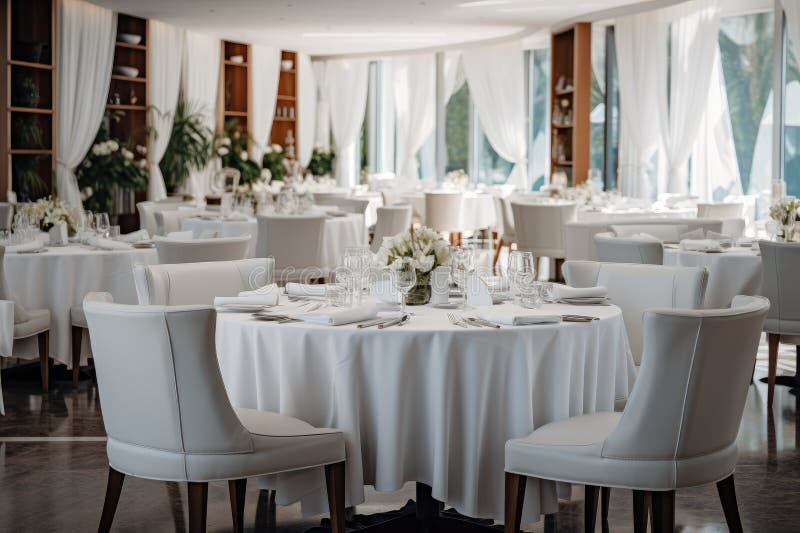 The White Round Banquet Tables in the Restaurant. Stylish Event Decor ...