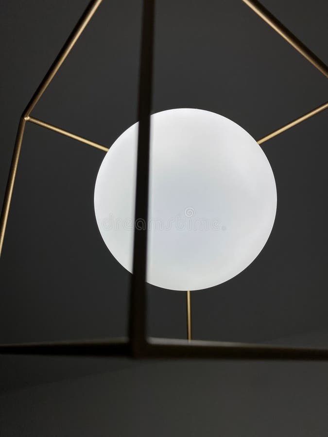 White Round Ceiling Lamp with Gold Metal Frame Stock Image - Image of ...