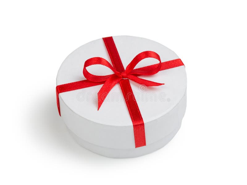 White Round Cilinder Gift Box with Red Bow Stock Photo - Image of ...