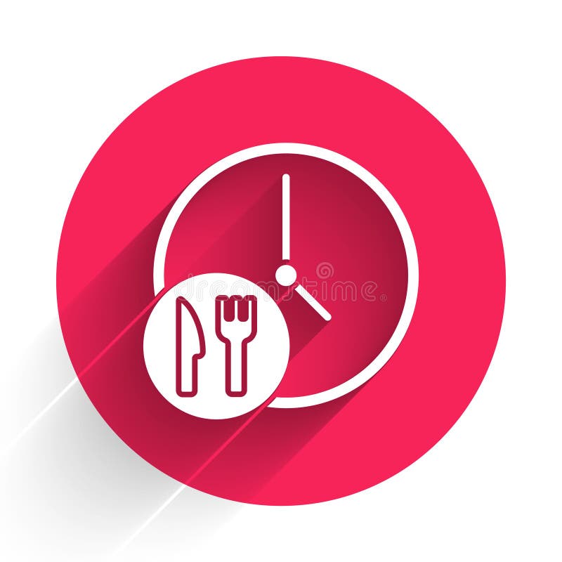White Round the Clock Delivery Icon Isolated with Long Shadow. Red ...