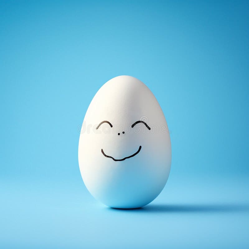 A White Round Easter Egg with a Smiling Happy Face, Eyes and Mouth ...