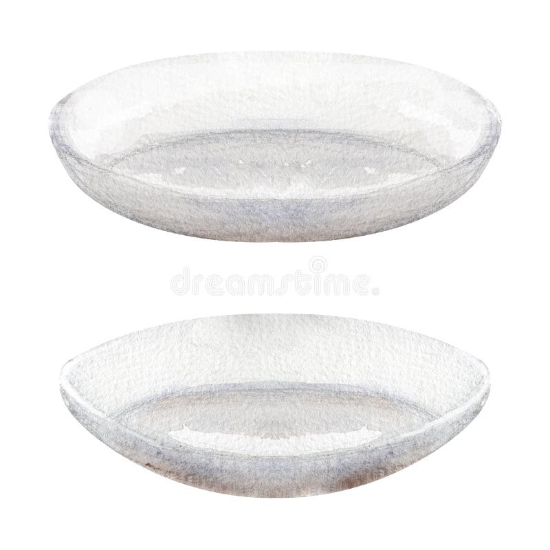 White Round Empty Plate, Hand Drawn Watercolor Illustration Stock Photo ...