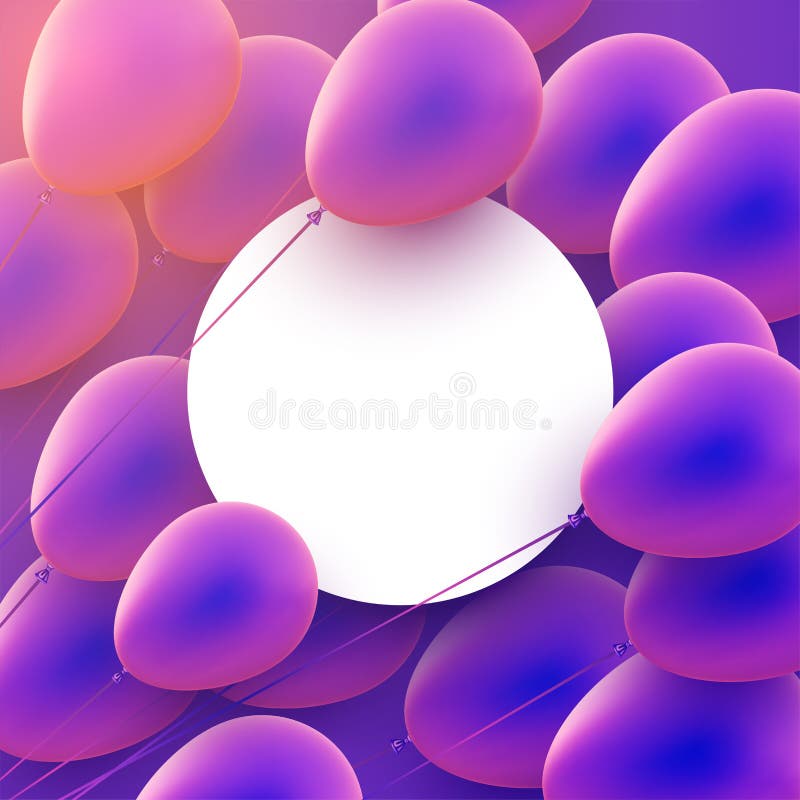 White Round Frame with Blue and Violet Gradient Balloons Stock Vector ...