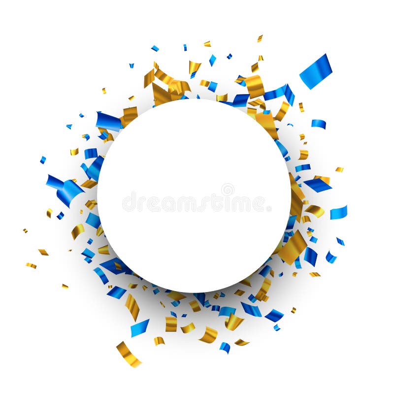White Round Frame with Blue and Yellow Confetti Stock Vector ...