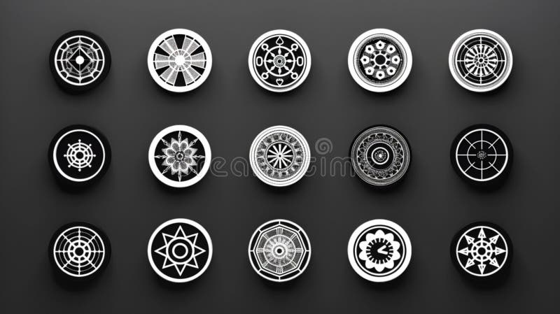 White Round Geometric Icons Stock Illustration - Illustration of vector ...