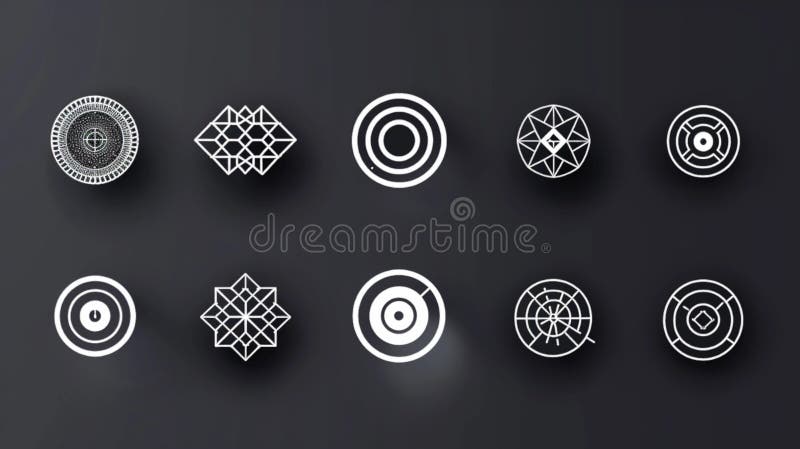 White Round Geometric Icons Stock Illustration - Illustration of ...