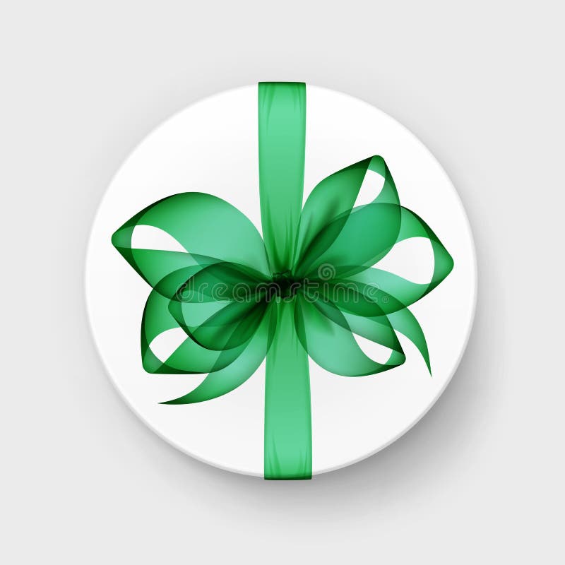 White Round Gift Box with Green Bow and Ribbon Stock Vector ...