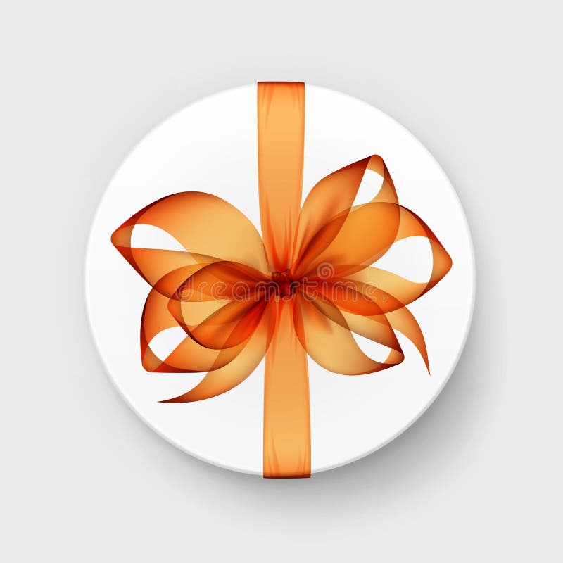 White Round Gift Box with Orange Bow and Ribbon Stock Vector ...