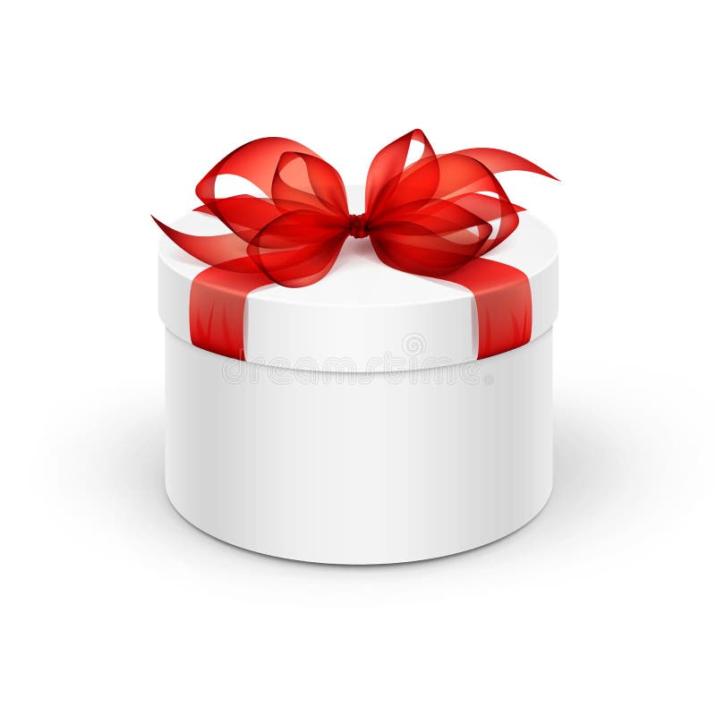 White Round Gift Box with Red Ribbon and Bow Stock Vector ...