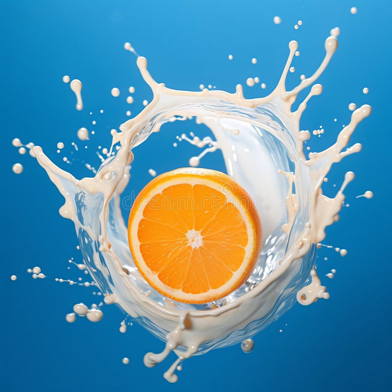 White Round Liquid Splash on Blue Background with Orange Stock Photo ...