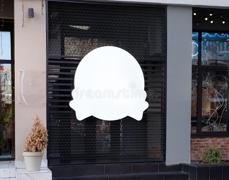 White Round Logo on Building Wall , Exterior for Mockup Design Stock ...
