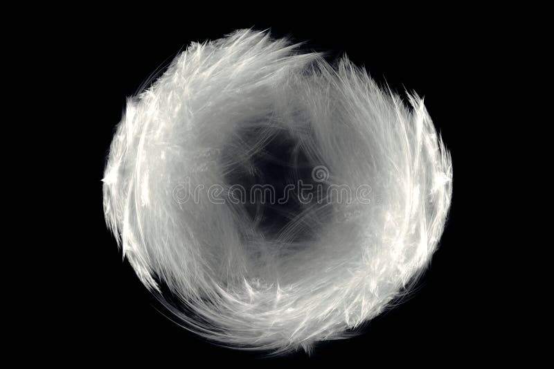 White Round Pattern of Crooked Waves of Fluff with a Hole on a Black ...