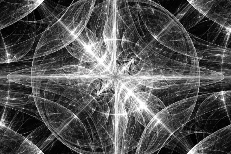 White Round Pattern of Crooked Waves and Rays on a Black Background ...