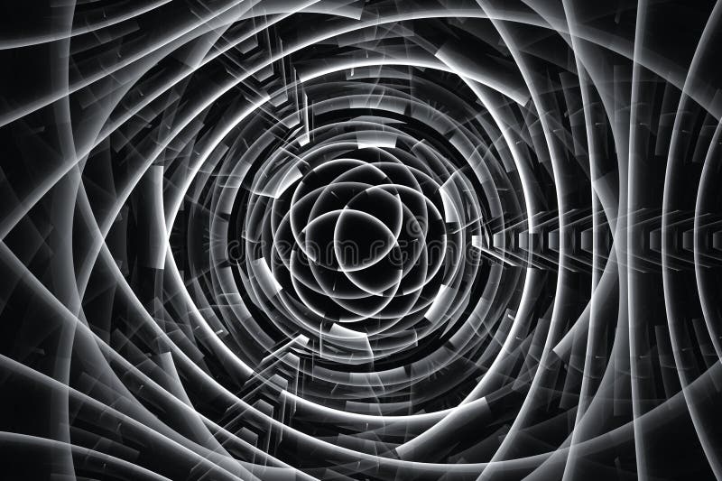 White Round Pattern of Curved Shapes on a Black Background. Stock ...