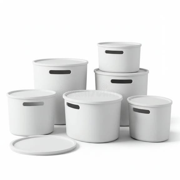 White, Round Plastic Storage Containers with Matching Lids. Each ...
