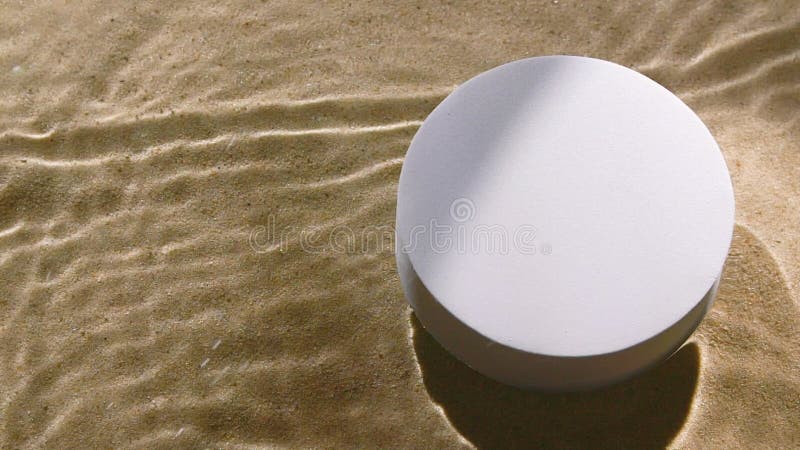 White Round Podium on Sand and Water Wave, Ripple, Splash and Tree Leaf ...