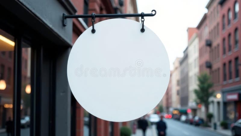 White Round Sign Board on the City Street Stock Image - Image of street ...