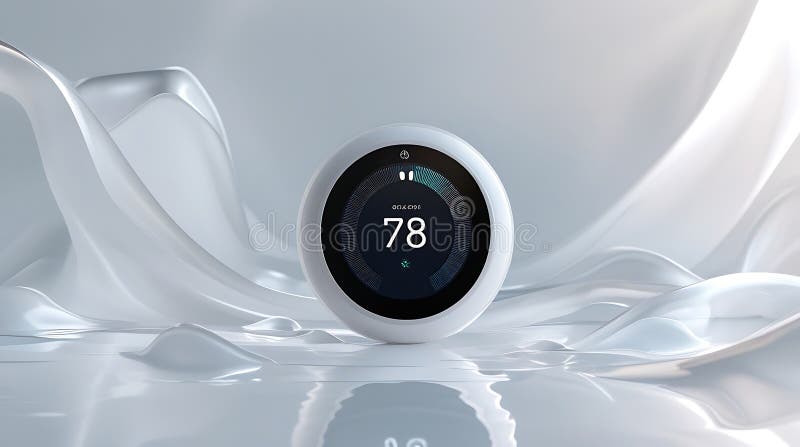 White Smart Thermostat with Digital Display Showing 78 Degrees on a ...