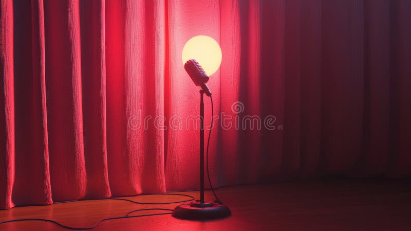 A Spotlight Beams on a Circular Stage in a Dim Venue for a Performance ...