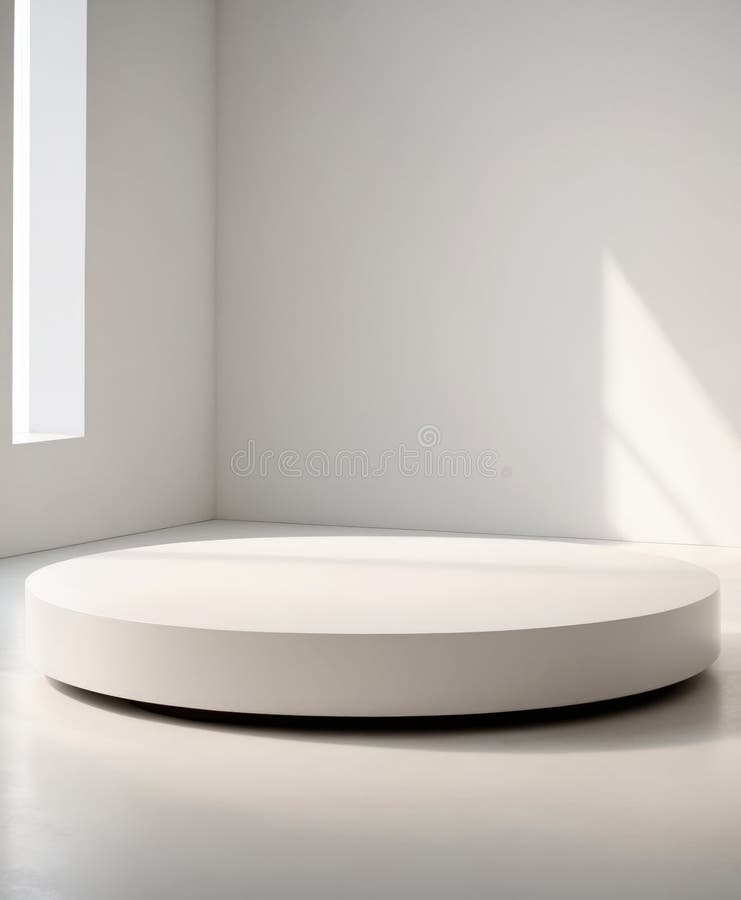 White Round Stand for Product Display - Against a White Wall and Window ...