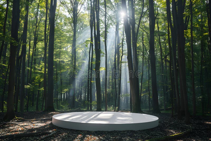 White Round Stone Podium in the Forest for Product Presentation. Podium ...