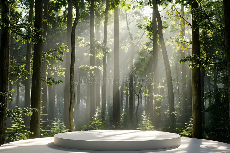 White Round Stone Podium in the Forest for Product Presentation. Podium ...
