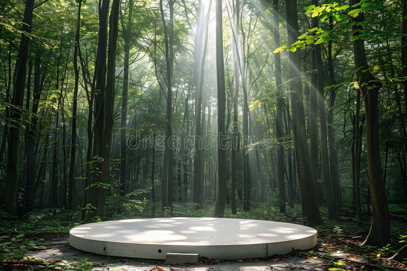 White Round Stone Podium in the Forest for Product Presentation. Podium ...
