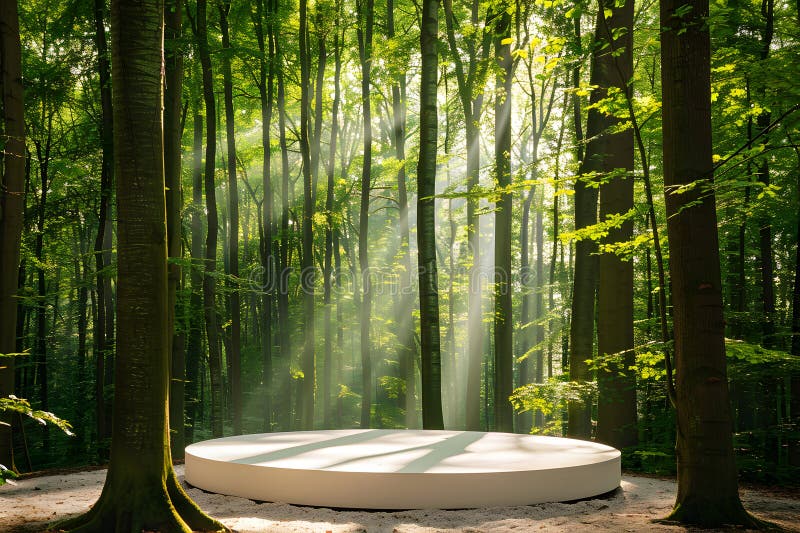 White Round Stone Podium in the Forest for Product Presentation. Podium ...