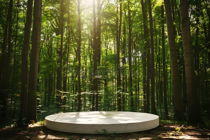 White Round Stone Podium in the Forest for Product Presentation. Podium ...