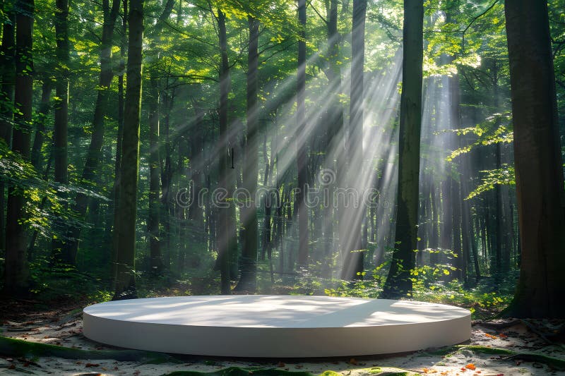 White Round Stone Podium in the Forest for Product Presentation. Podium ...