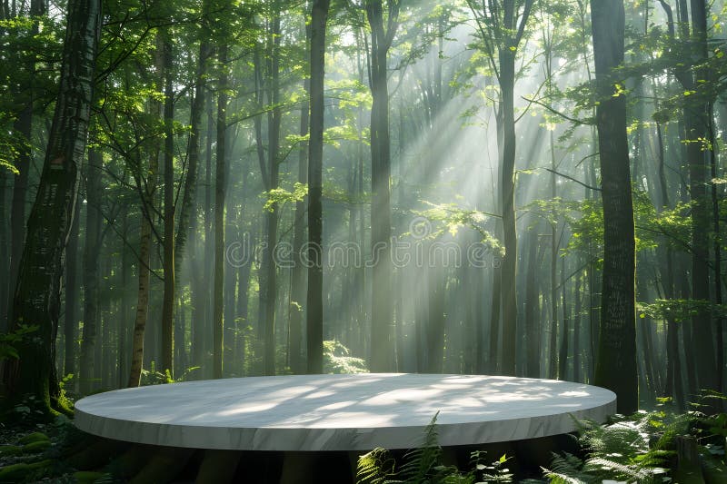 White Round Stone Podium in the Forest for Product Presentation. Podium ...