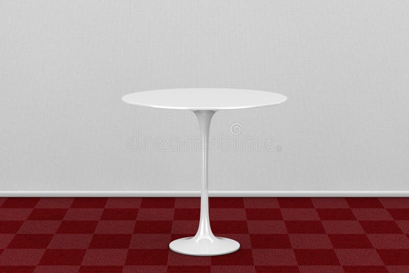 White Round Table on Red Carpet Floor Against White Wall. 3d Rendering ...
