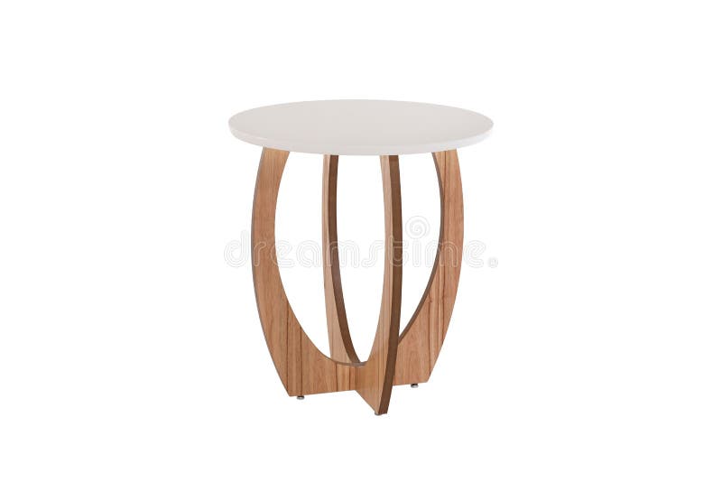 White Round Table with Wood Legs Stock Photo - Image of cutout, house ...