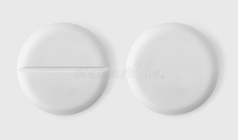 White Round Tablet Pill Front and Back Side Isolated 3d Realistic ...