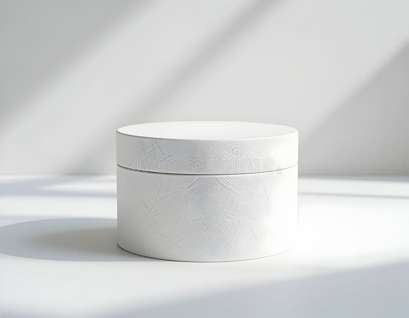 White Round Textured Box on White Surface with Shadow Patterns Stock ...