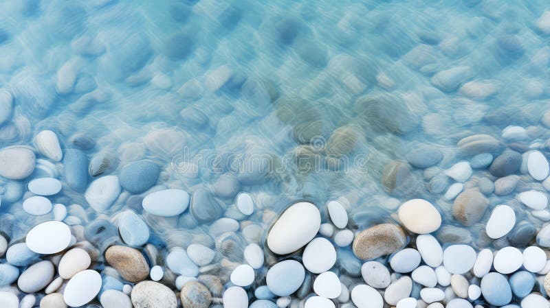 White Rounded Smooth Pebble Stone Under Transparent Water with Waves ...