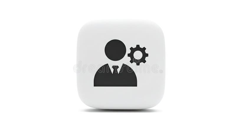 White Rounded Square Icon with Person Silhouette and Gear Symbol in ...