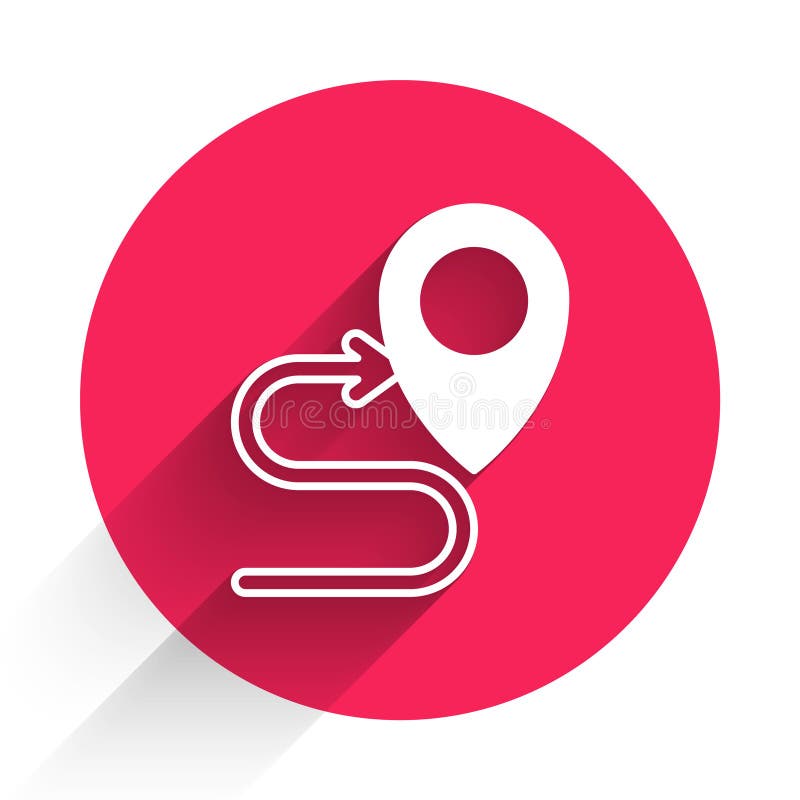 White Route Location Icon Isolated with Long Shadow. Map Pointer Sign ...