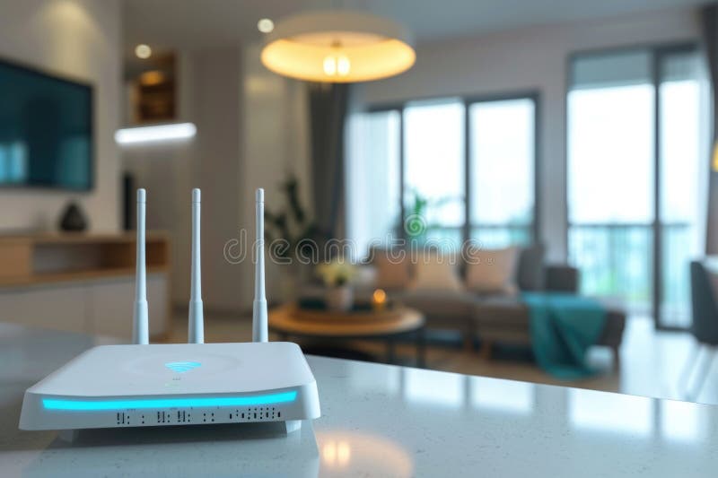 A White Router Sits on Top of a Counter, Ready To Use Stock Photo ...