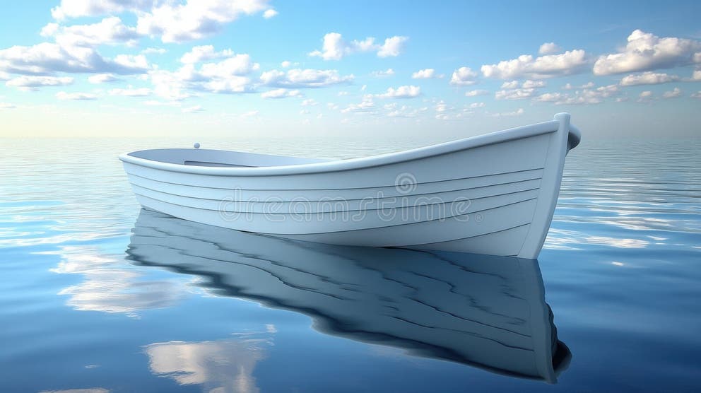 White Rowing Boat on Calm Ocean Under Blue Sky with Clouds Stock Photo ...