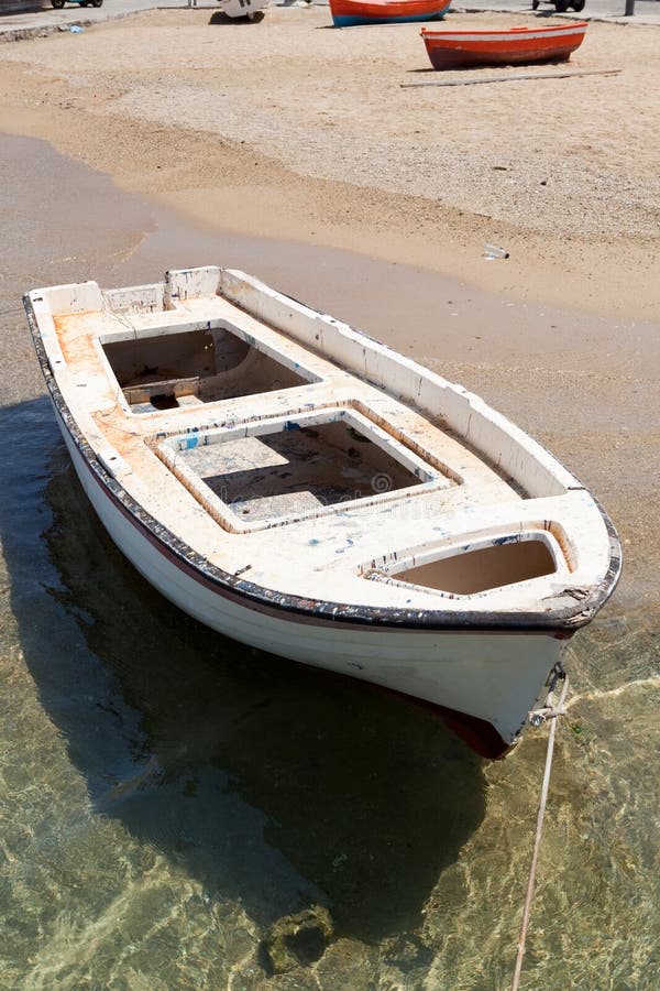 White Rowing Boat in Mykonos, Greece Stock Image - Image of fishing ...