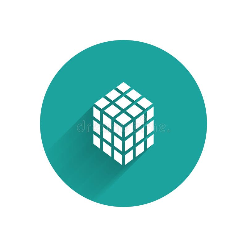 White Rubik Cube Icon Isolated with Long Shadow. Mechanical Puzzle Toy ...