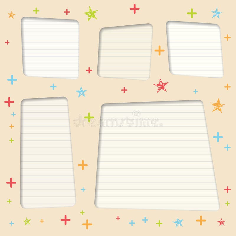 White Ruled, Striped Copy Paper, Vector Text Boxes with Colorful Stars ...