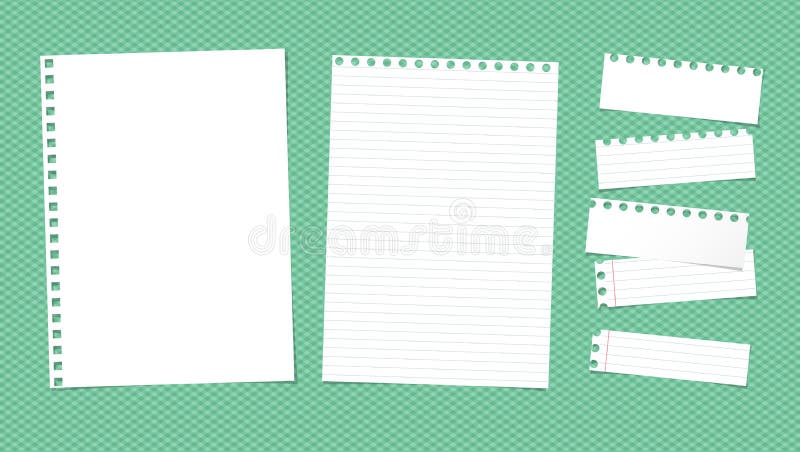 White Ruled Torn Note, Notebook, Copybook Paper Sheets Stock Vector ...