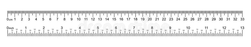 A White Ruler Marked with Centimeters, Inches and Combined Rectangular ...