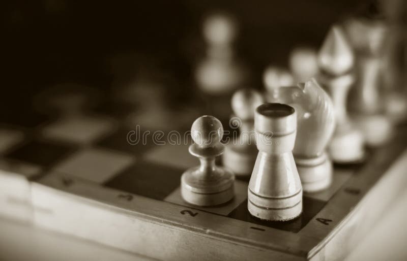 White`s Pieces on the Chessboard, Top View. Wooden Chess Pieces on the ...